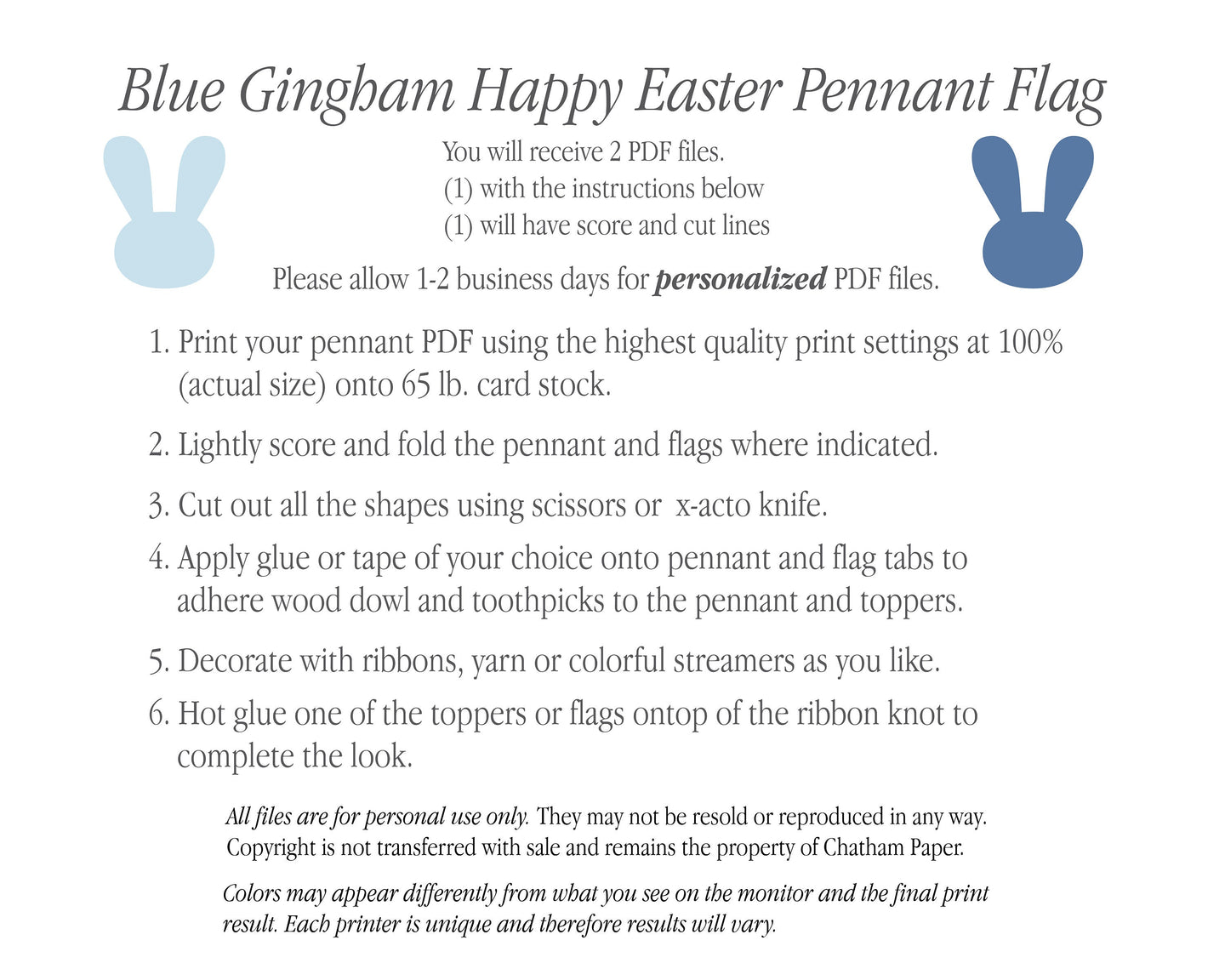 PRINTABLE Blue Gingham Happy Easter Pennant Flag PDF | Easter Basket D ...